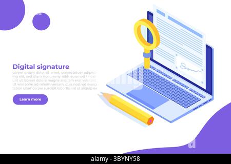 Digital signature isometric, Electronic Smart contract. Vector ...
