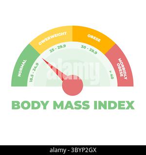 Body mass index meter. Infographic BMI dashboard with arrow. Weight ...