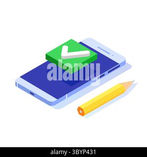 Checkbox isometric. Checkmark or tick notification. Vector illustration ...