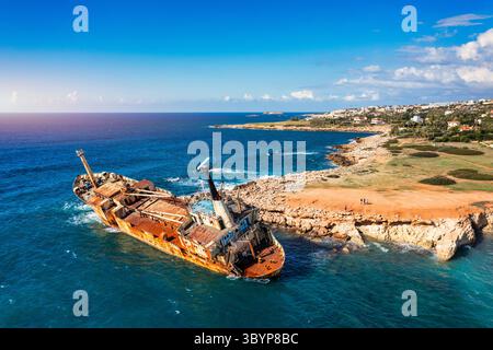 The historic Edro III Shipwreck site on the shore of the water in ...
