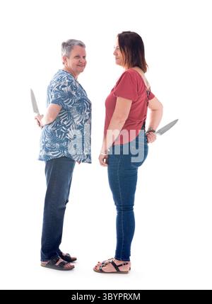 two friends disloyalty in front of white background Stock Photo - Alamy