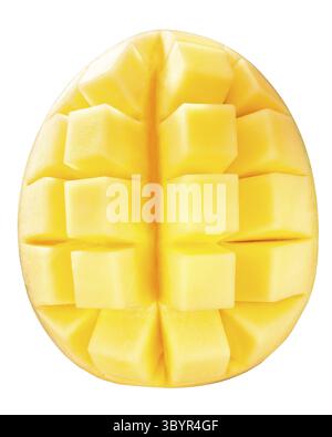 Mango cut into cubes, top view, isolated on white background with ...