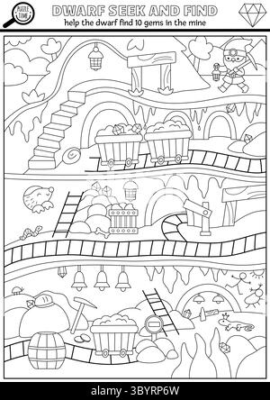 Dwarf vector searching game with underground mine landscape. Spot ...