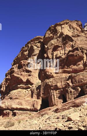 Typical landscape at Petra, Jordan, rocky walls around narrow canyon ...