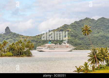 Cruise ship MV Amadea anchored in the port of Huahine in French ...