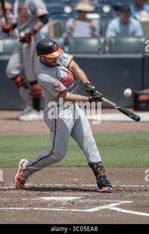 Baltimore Orioles' Ramon Laureano (12) advances past first base after ...