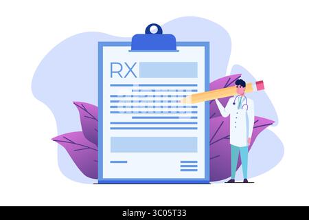 Doctor character writing RX prescription form. Online clinic concept ...