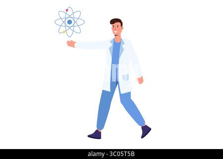 Man scientists showing atomic model. Vector illustration Stock Vector ...