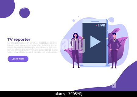 TV reporter character, Journalist special correspondent and camera man ...