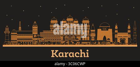 Outline Skyline panorama of city of Karachi, Pakistan - vector ...