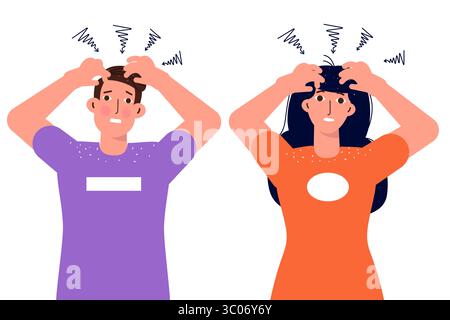 Dandruff, Itchy head and concept. Nervous woman scratching her itchy ...
