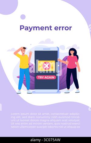 Payment error info message on smartphone. Customer cross marks failure ...