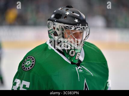 Dallas Stars goaltender Anton Khudobin attempts to block a shot from ...