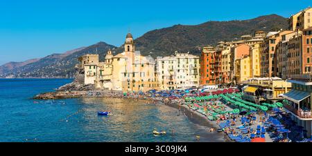 Panoramic of the fishing village in Camogli in Genova-Italy Stock Photo ...