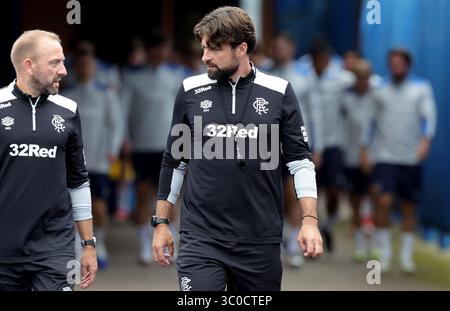 Rangers manager Russell Martin walks of the pitch after the UEFA ...