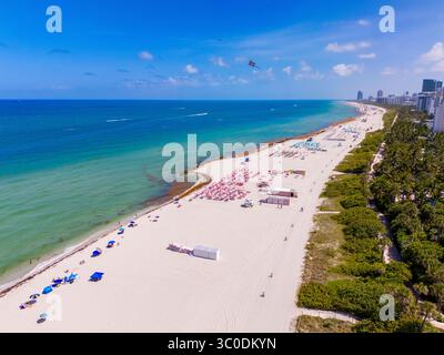 Summertime Miami Beach scene 2025 Sargassum. Aerial photo print Stock ...
