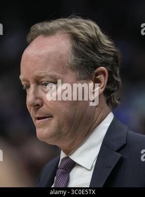 Milwaukee Bucks coach Mike Budenholzer stand aside the court during NBA ...