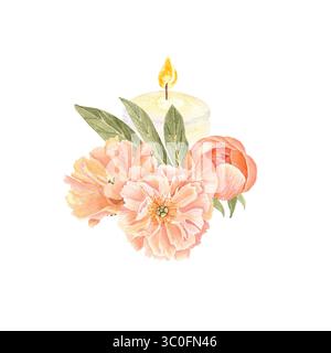 Elegant peach peonies, delicate greenery, subtle gold accents ...