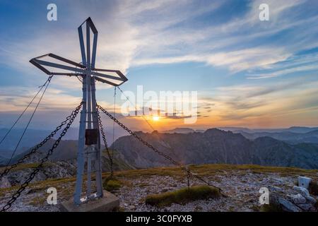 View of the summit of Hochtor at sunset in winter, GesÃ¤use National ...