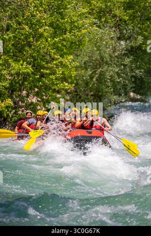 Antalya, Turkey - May 6, 2025: Rafting on a big rafting boat on the ...