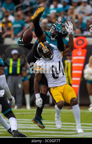 Pittsburgh Steelers cornerback Jalen Ramsey (5) intercepts a pass ...