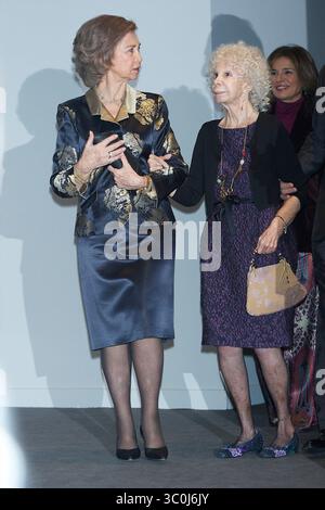 Spanish Queen Sofia and Duchess of Alba attend the Visit the exhibition ...