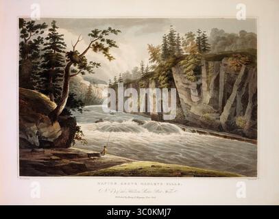 Hadley's Falls. Vintage colour lithograph from The Hudson River ...