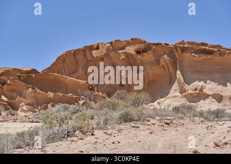 Rugged volcanic tuff ravines form a dramatic volcanic landscape at Los ...