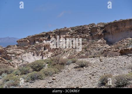 Rugged volcanic tuff ravines form a dramatic volcanic landscape at Los ...