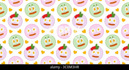 Seamless pattern with tomato, egg, and hard cheese. Breakfast wallpaper ...