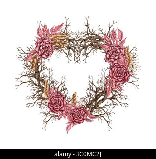 Wreath made of autumn flowers and leaves on light background. Autumn ...
