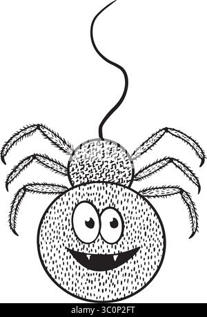 Spider. Icon in hand draw style. Drawing with wax crayons, colored ...