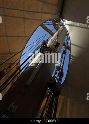 Mast and sail of the Corvette Uruguay of the Argentine Navy in Puerto ...