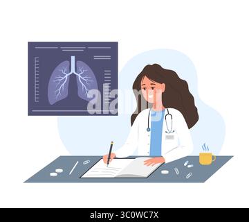 Pulmonology illustration. Flat tiny lungs healthcare persons concept ...