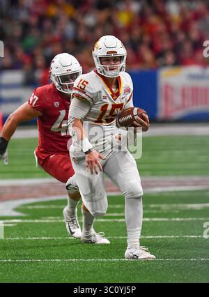 Iowa State quarterback Brock Purdy eyes a receiver during the second ...