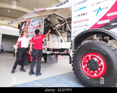 Truck passing the technical scrutineering. The Dakar rally runs this ...