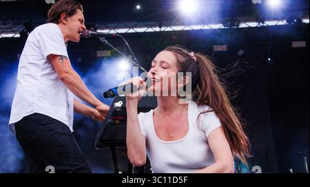 July Talk's Peter Dreimanis (L) and Leah Fay Goldstein (R) perform ...