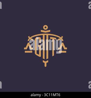 GT initial logo with scale of justice and shield icon, luxury and ...