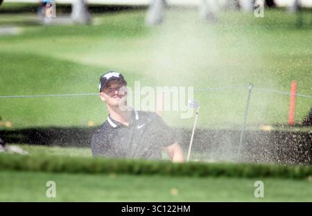 Wyndham Clark hits from the bunker on the seventh hole during the final ...