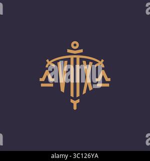 VX initial logo with scale of justice and shield icon, luxury and ...