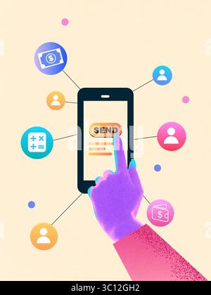 Hand with 2D icons Stock Photo - Alamy