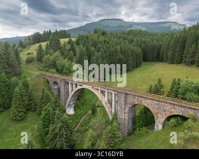 Aerial view of the Telgárt Viaduct standing prominently amidst the ...