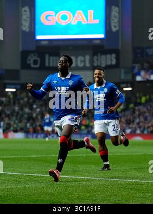 Rangers' Djeidi Gassama celebrates scoring their side's first goal of ...