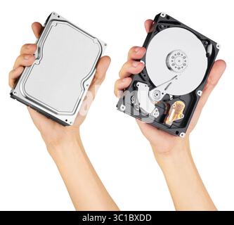 hard disk in hand isolated on a white background Stock Photo - Alamy
