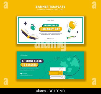 Literacy Day Horizontal Banner Flat Cartoon Hand Drawn Templates ...