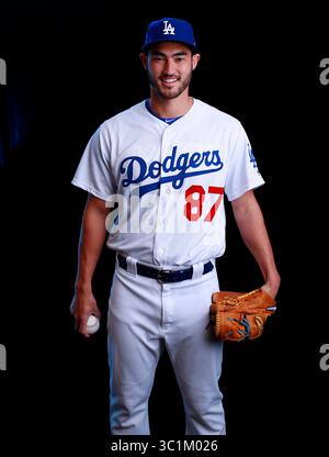 Los Angeles Dodgers pitcher Mitchell White throws during spring ...