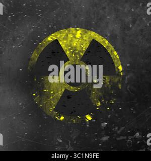 Yellow radioactive sign on grey textured background, banner design ...