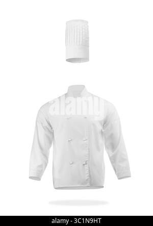 Chef's uniform in air against white background. Toque and jacket Stock ...