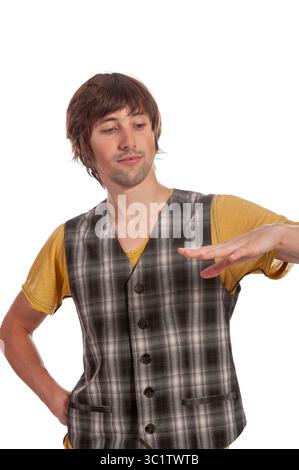 A young man strikes a pose showing off his muscles, framed by a pull up ...