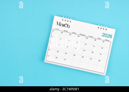 March 2026, Monthly desk calendar for 2026 year on yellow and blue ...